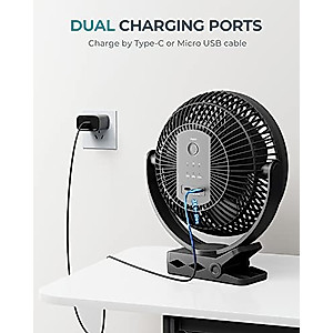 xasla 10000mAh Portable Clip on Fan, 8 inch Rechargeable Battery Operated Fan, 24 Hours Work Time, Quiet USB Fan, 4 Speeds Personal Fan, Ideal for Outdoor Camping Golf Cart Home Office Black