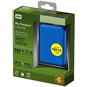 WD My Passport Essential 500 GB USB 3.0/2.0 Portable External Hard Drive (Pacific Blue)