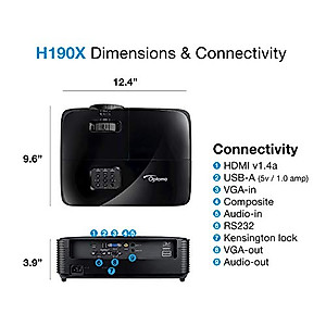 Optoma H190X Affordable Home & Outdoor Movie Projector | HD Ready 720p + 1080p Support | Bright 3900 Lumens for Lights-on Viewing | 3D-Compatible | Speaker Built in