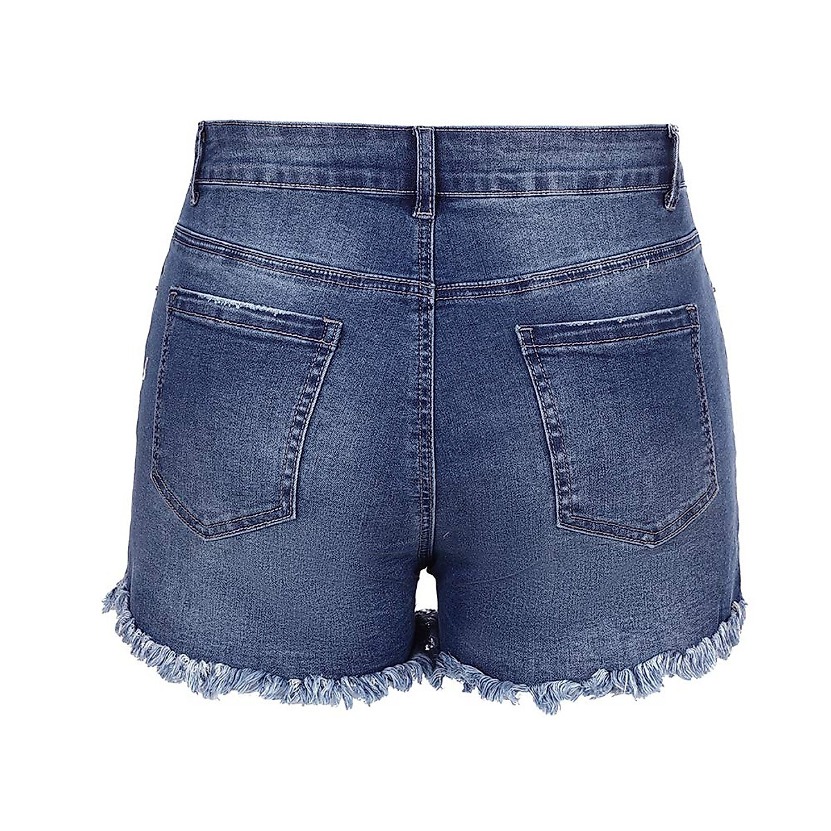 THUNDER STAR Women Mid Rise Ripped Stretchy Jeans Shorts Frayed Raw Hem Casual Denim Shorts Blue XXL