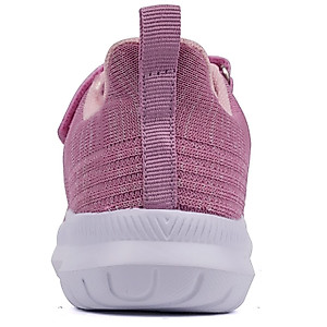 Toandon Little Kids Girls Sneakers Shoes Breathable Lightweight Athletic Sport Tennis Running Walking Fashion Knit Straps Non Slip Hook and Loop Closure Sneakers Pink Purple Size 2