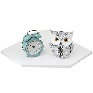 Corner Shelf, Solid Oak Wood White Floating Corner Shelf Wall Mount Organizer with Wire Hole Small Plant Display for Kitchen Living Room Bedroom