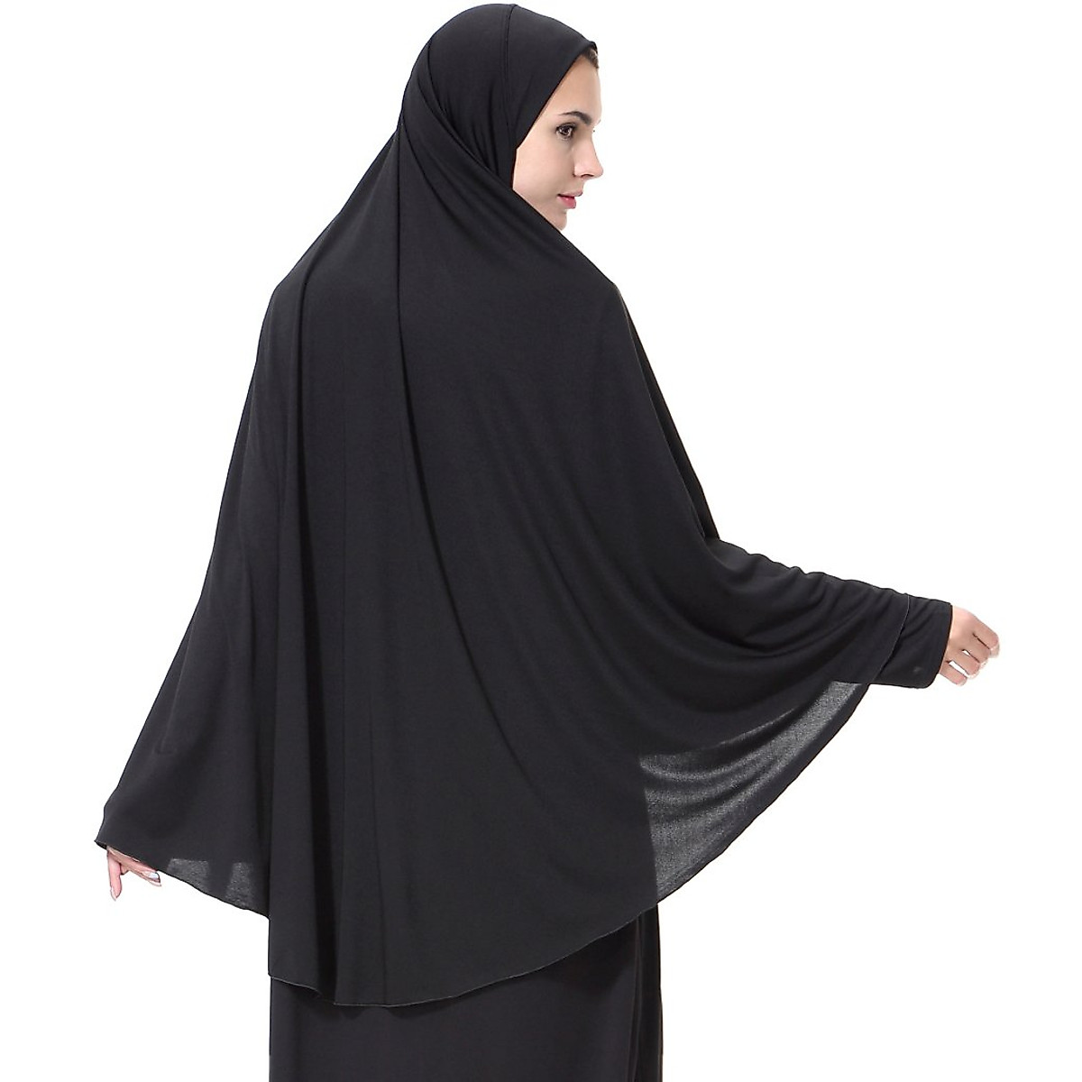 Women's Elegant Modest Muslim Islamic Ramadan Soft Lightweight Jersey Hijab Long Scarf, Black, M