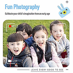 Kids Camera, Rabbit Shape Video LCD Screen Kid Camera, Kids Camera for Girls, USB Data Transfer Kids Digital Camera, Battery Powered Toddler Camera Blue