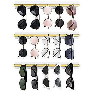 Mkono Wall Mounted Sunglasses Storage Organizer Wood Modern Simple Eyeglasses Display Holder Eyewear Glasses Jewelry Headband Hanging Rack for Entryway Living Room Bedroom, 3 Pack, White