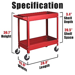 ROAD DAWG APTC304D Torin Steel Tool Service Push Cart with 2 Shelves and 150 lb Capacity, Red