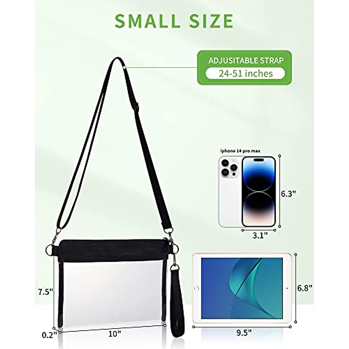 MAY TREE Clear Purse for Concert Stadium Festival Concert Clear Bag Stadium Approved for Women and Men, Black