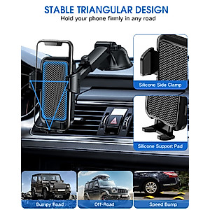 EOCAHO Car Phone Holder Mount, Upgraded Super Strong Suction Power Phone Mount for Car Dashboard Windshield Air Vent, Universal Cell Phone Holder Car Compatible with iPhone Samsung All Phones