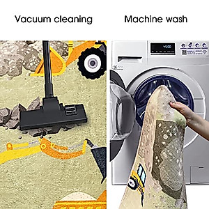 USTIDE Thick Kids Rug Play Mat 4'x6',Cartoon Construction Area Rug Excavator Digger Kids Carpet Boys Girls Bedroom Rugs Floor Carpet Playroom Rug Nonslip Crawling Mat Plush Nursery Rug