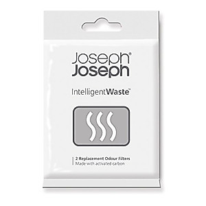 Joseph Joseph Intelligent IW2 Bin Liners Custom Fit Bags, Pack of 50, Clear & Intelligent Waste Replacement Carbon Odor Filters for Totem Titan Compost Bin, Pack of 2, Black