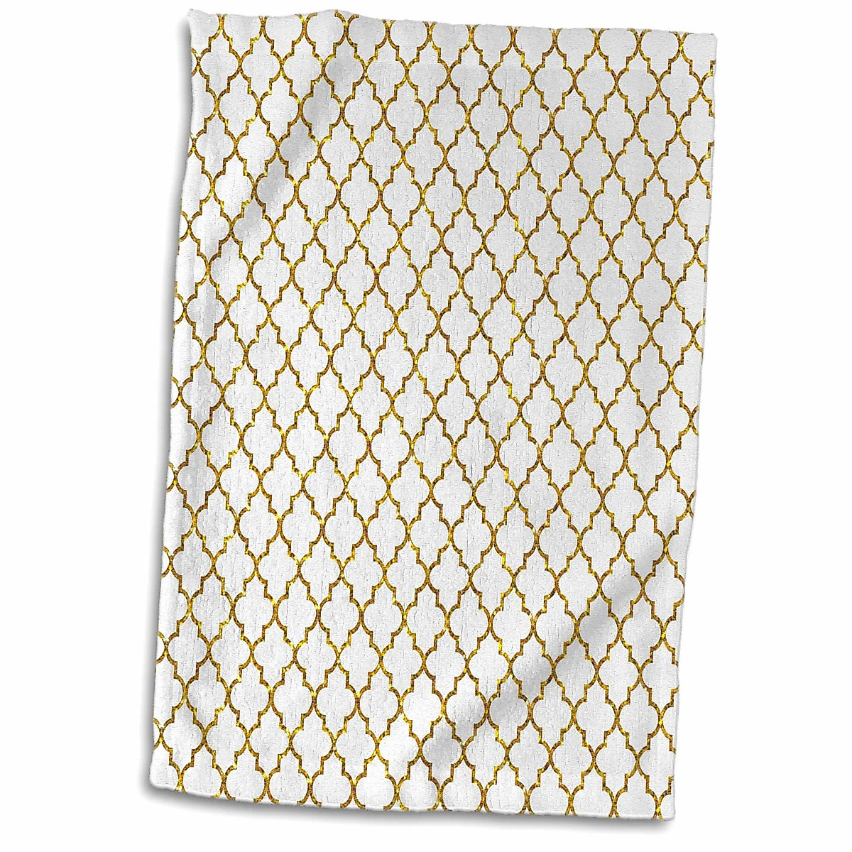 3D Rose Gold Faux Quatrefoil Pattern On White-Not Real Glitter Hand Towel, 15" x 22", Multicolor