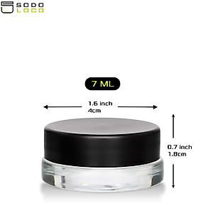 (90 Pack) 7ml Low Profile Thick Glass Jars with Black Lids - Airtight Containers for Oil, Lip Balm, Wax, Cosmetics