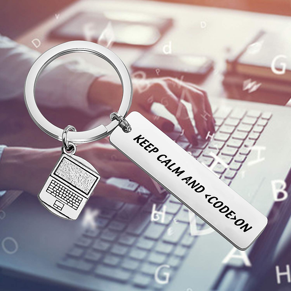 WSNANG Programmer Gift Keep Calm And Code On Keychain Coding Jewelry IT Gift for Software Engineer Student (Code Keychain)