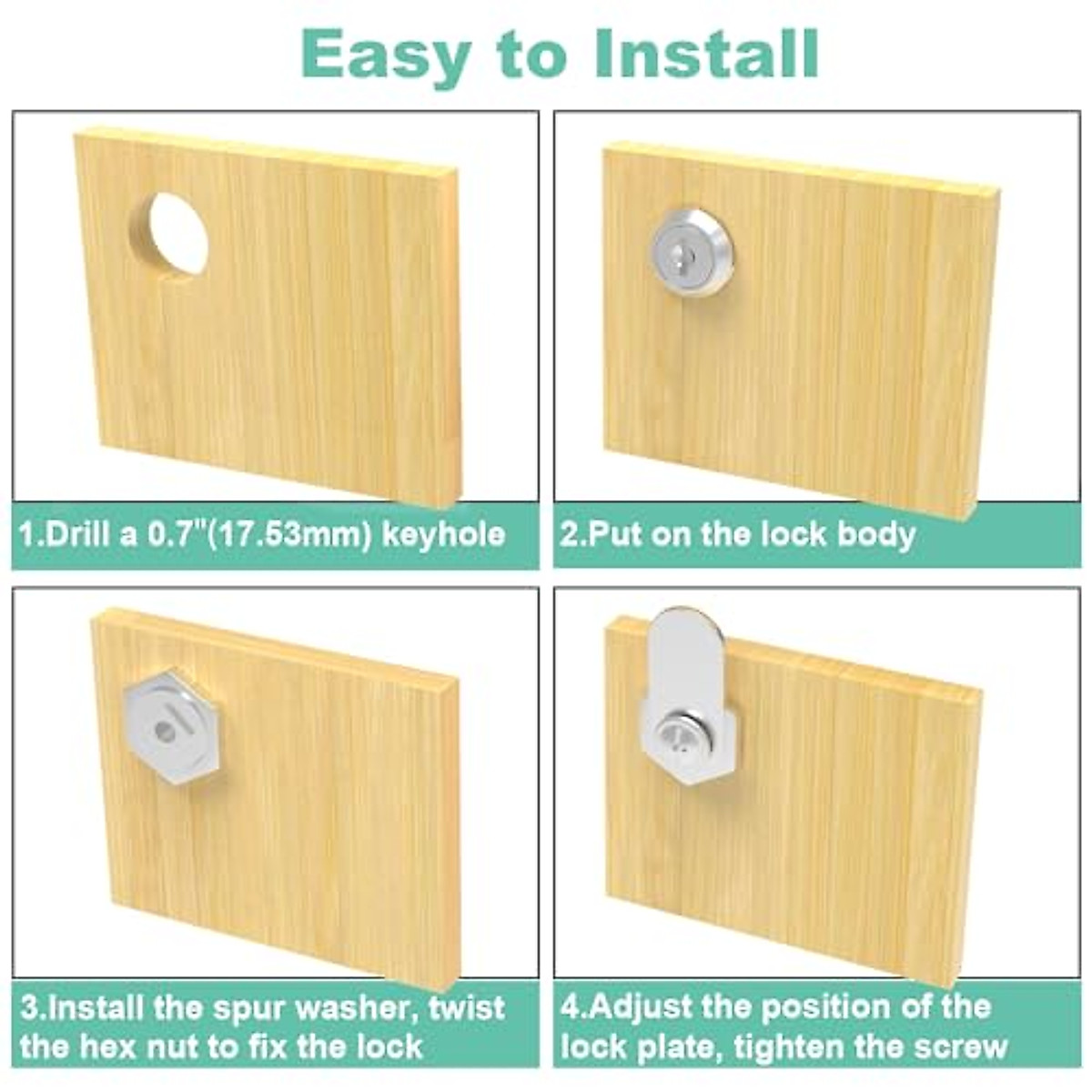 inBovoga 2 Pack Cabinet Locks with Keys, 5/8" Cam Lock Keyed Alike, Mailbox Lock Replacement Secure File Drawer Tool Box RV Door, Zinc Alloy