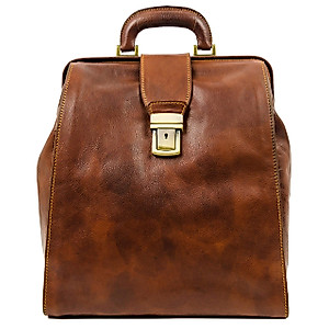 Leather Backpack Travel Bag Carry On Business Canvas Rucksack Brown Book Bag - Time