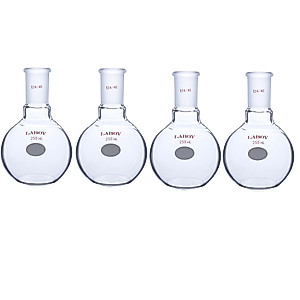 Laboy Glass Single Neck Flat Bottom Boiling Flask 250mL with 24/40 Joint Heavy Wall Receiving Apparatus Organic Chemistry Lab Glassware (Pack of 4)