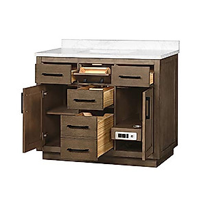 OVE Decors Maya Plus 42 in. Single Sink Bathroom Vanity in Almond Latte Finish, Black Hardware and Included Power Bar