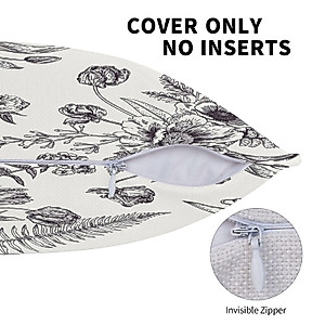 ChangQingArt Floral Pattern Bouquets of Spring Flowers Black and White Cotton Linen Square Throw Waist Pillow Case Decorative Cushion Cover Pillowcase Sofa 20"x 20"