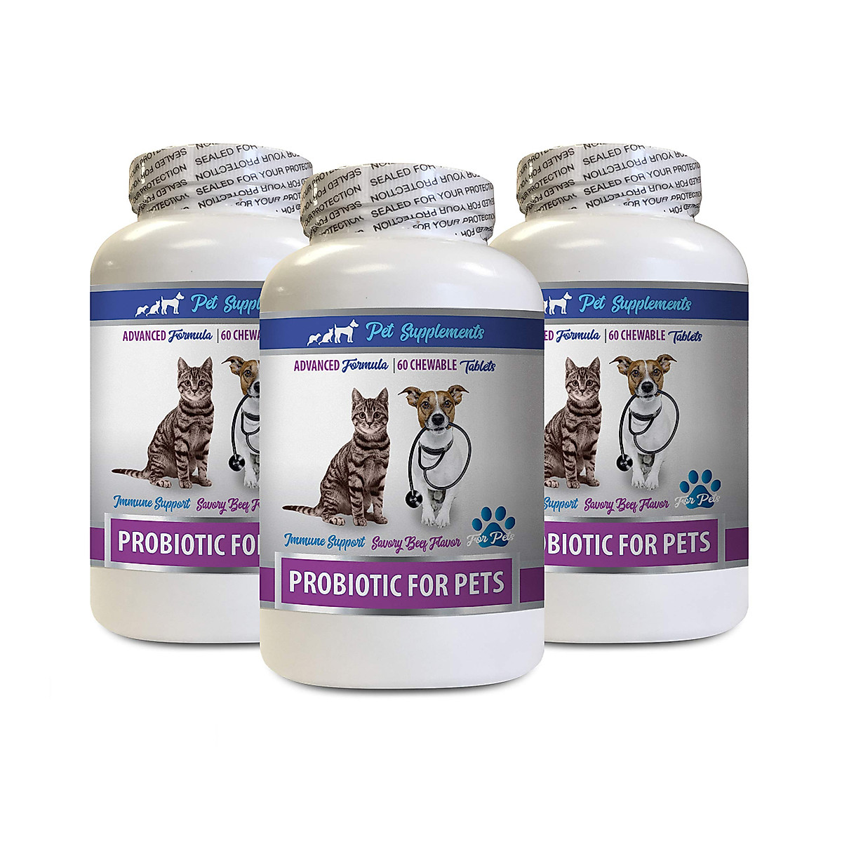 Dog Digestive Remedies - PROBIOTICS for Pets - Dogs Cats - Bad Gas and Breath Treats - Advanced Immune Boost - Dog probiotics Packets - 3 Bottles (180 Treats)