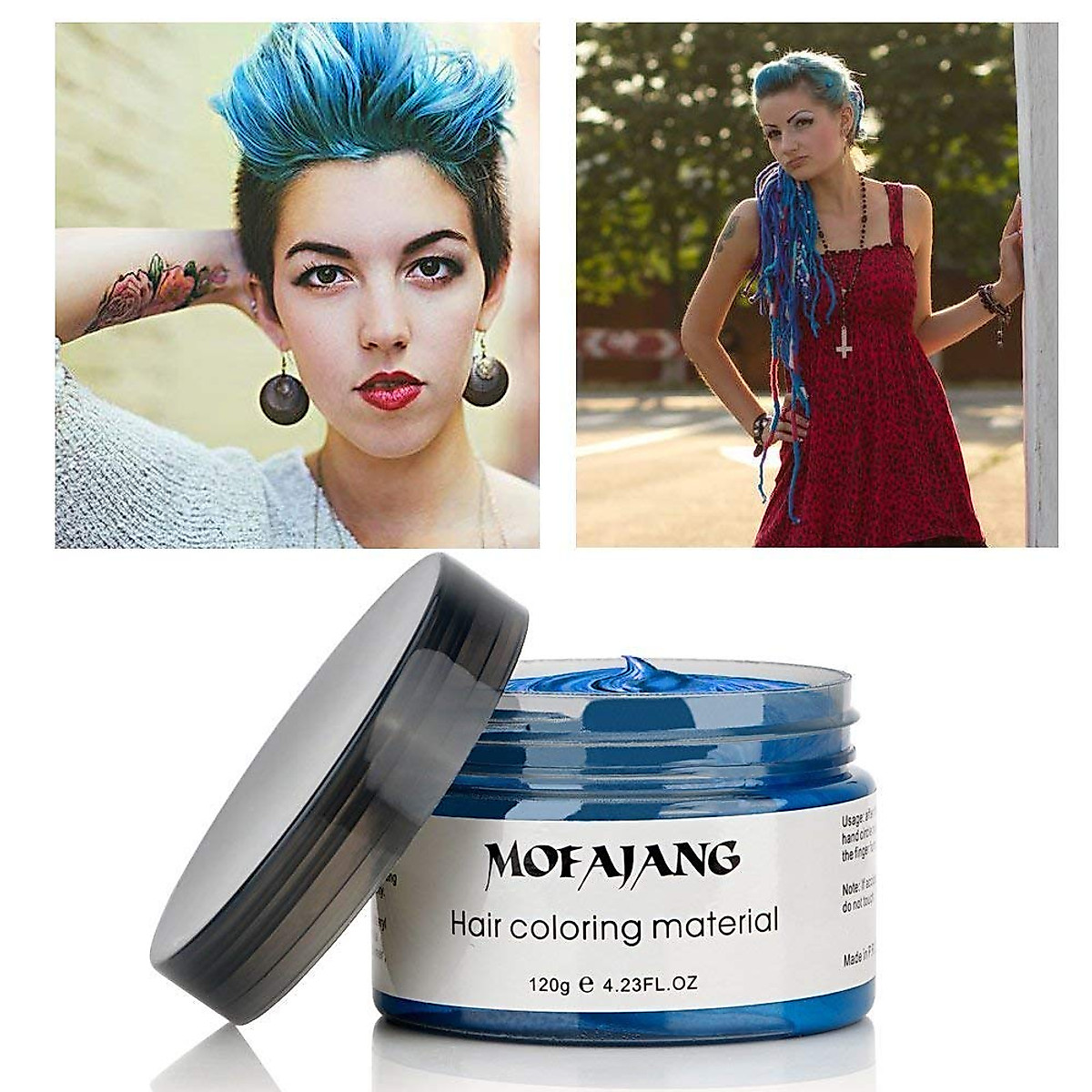 Acosexy Temporary Blue Hair Wax, 4.23oz Instant Hairstyle Mud Cream, Natural Hair Coloring Wax Material Disposable Hair Styling Dye Ash (Blue, Dye Free) for Cosplay, Party, Masquerade, Halloween etc.