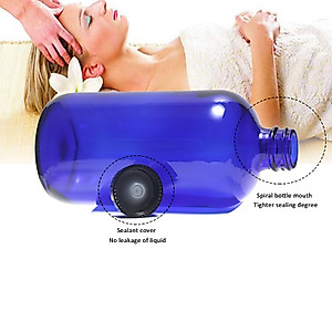 MANHOJIA 16oz blue Glass Bottles with Reusable Lids (2 Pack),Refillable Boston Storage bottle,Dispensing Bottles for Homemade Vanilla Extract, Essential Oils, plant