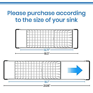 TreeLen Sink Caddy Sponge Holder Kitchen Sink Organizer Sponge Caddy Farmhouse Sink Accessories Rag Detergent Brush Dishwashing Liquid Rack Expandable 14-3/4" to 20" Stainless Steel