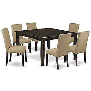 EAST WEST FURNITURE 7Pc Square 36/54 inch Kitchen Table With 18 In Leaf And 6 Parson Chair With Cappuccino Finish Leg And Linen Fabric- Brown Color