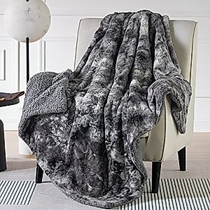 Bedsure Fuzzy Blanket for Couch - Grey, Soft and Comfy Sherpa, Plush and Furry Faux Fur, Reversible Throw Blankets for Sofa and Bed, 50x60 Inches