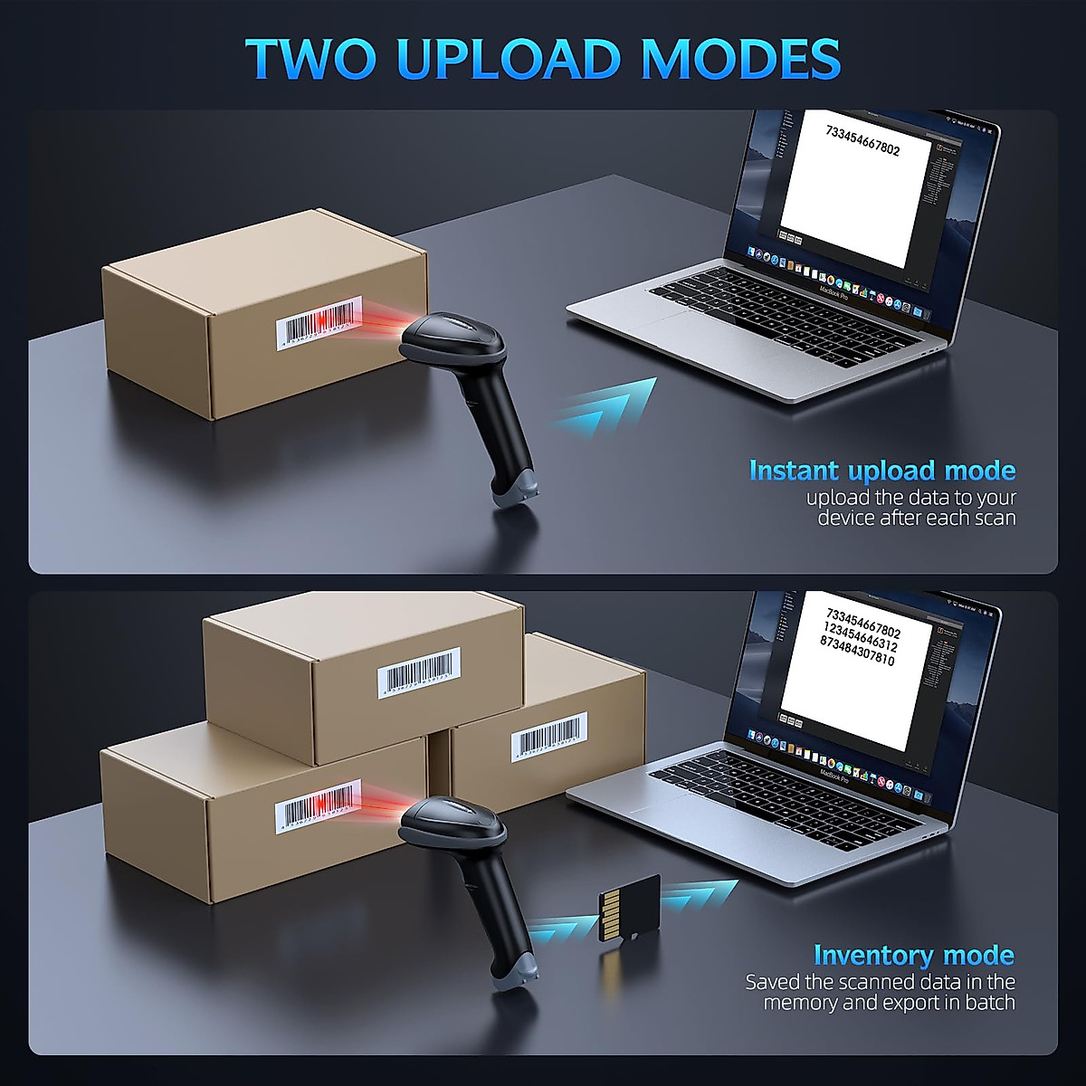 TEEMI Bluetooth Barcode Scanner with USB Charging Cradle Data Receiver, 1D 2D QR Wireless Imager with Vibration Alert for iOS Android Devices, BT 5.0 Longer Transfer Range, Handsfree Screen Scanning