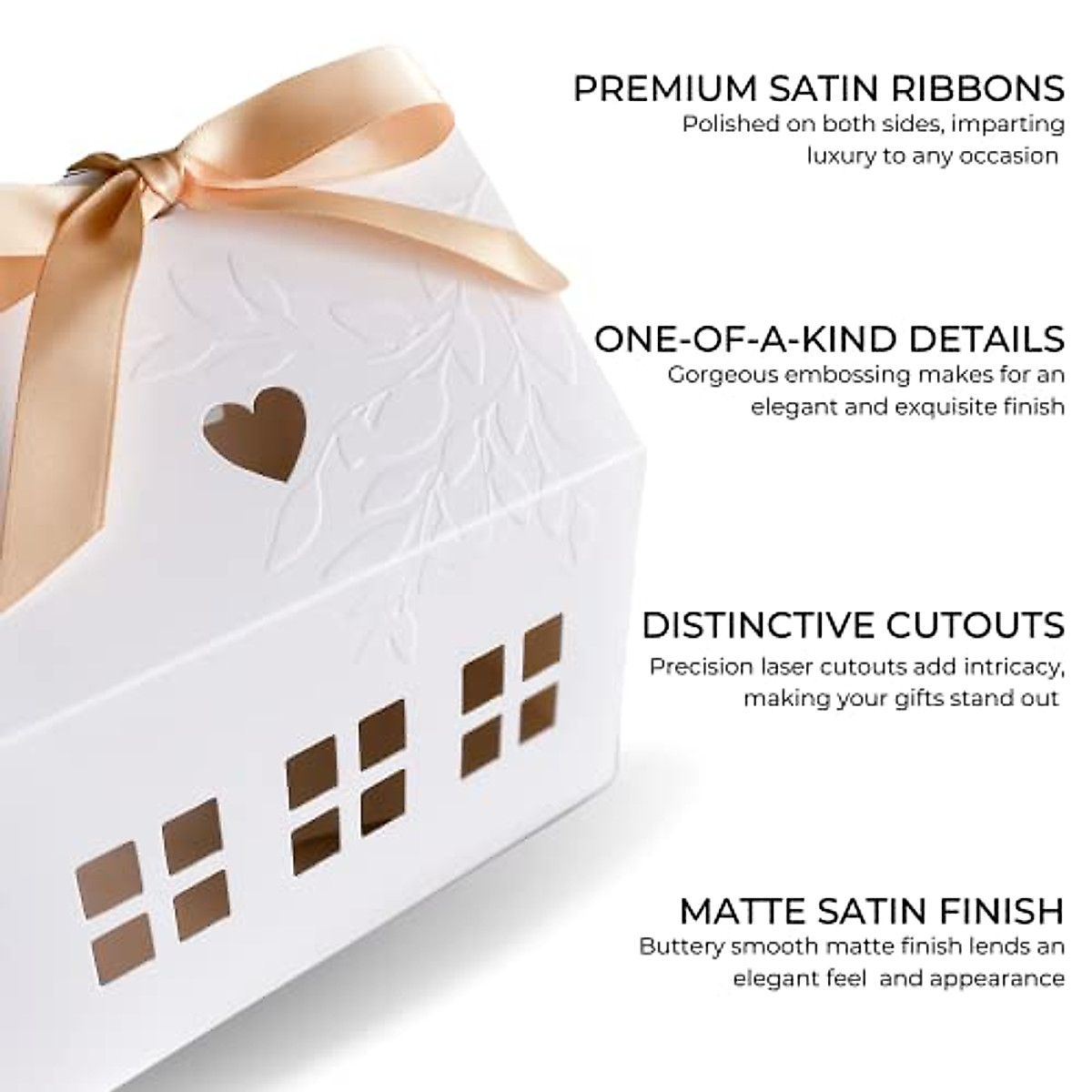 Karentology- 20 Pcs House Shaped Gift Boxes with Ribbons House Boxes for Treats, Treat Boxes for Dessert, Fancy Cookie Boxes for Gift Giving, White Gable Box, Gift Bag Bakery Boxes Party Favors