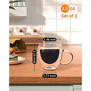 BSDPRFE 2.5 oz Espresso Cups Set of 2 with Handle Espresso Shot Glasses, Double Wall Insulated Espresso Mugs, Tazas de Cafe Expreso, Milk Cup with Handle, Suit for Espresso Machine