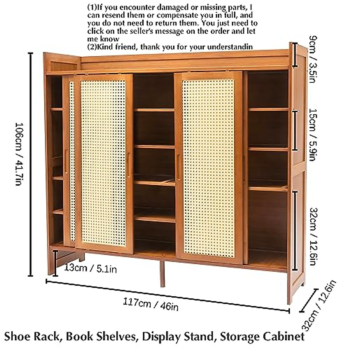 kunghei 6-Tier Large Shoe Cabinet or Home Organizer Cabinet Shoe Rack with Doors, Bookshelf Entryway Shoe Storage Cabinet with Storage Shelves for Entryway, Hallway, Closet, Living Room