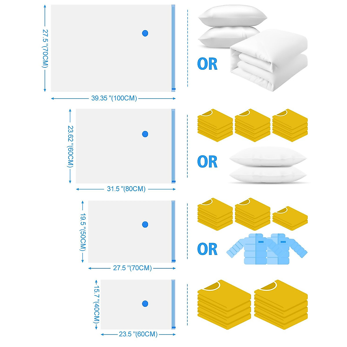 Vacuum Storage Bags with Hand Pump 20 Jumbo Space Saver Seal Storage Bags for Clothes Compression Bags for Travel