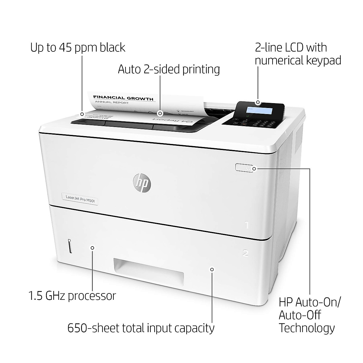 HP LaserJet Pro M501dn Monochrome Printer with built-in Ethernet & 2-sided printing (J8H61A)