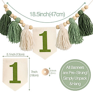 Handmade Boho 1st Birthday Wild One Green High Chair Banner Boho 1st Birthday Hat Decorations for Woodland Party for Girl Baby Shower Green Safari Wall Hangings Decorative for Kids Bedroom