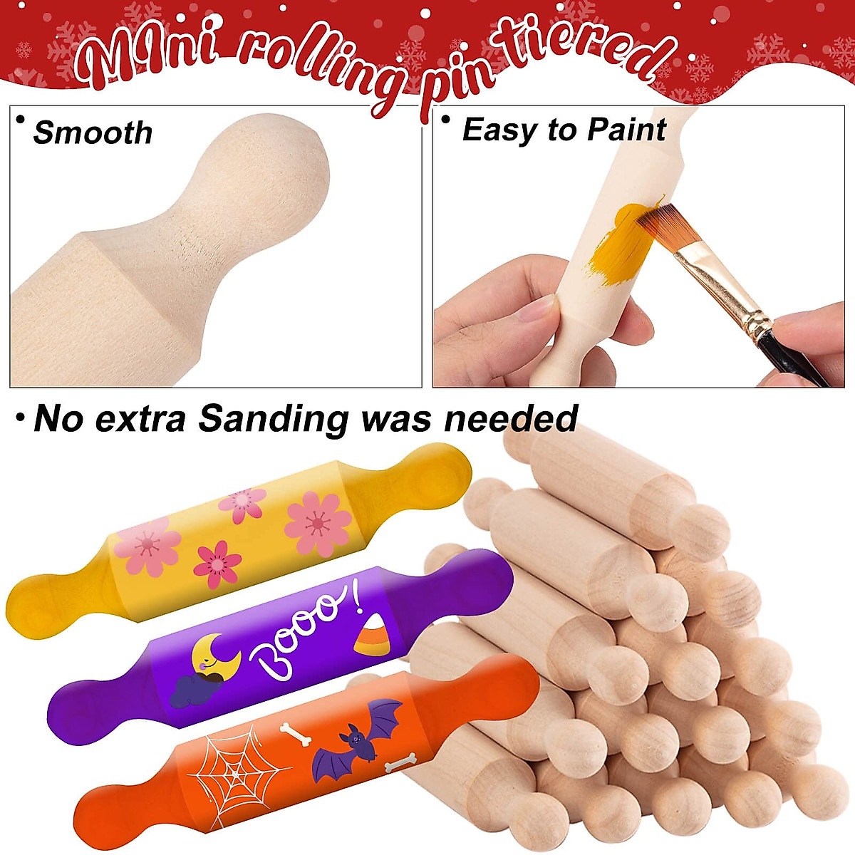20PCS Mini Rolling Pins for Crafts, Small Wooden Dough Roller for Children in the Kitchen Baking and Imaginative Play, Wooden Tiered Tray Decorative for Halloween and Christmas Presents (4.1 Inches)