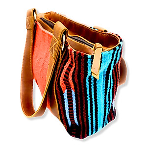 Southwestern Handwoven Wool Leather Boho Tote Western Handbag (Sedona)