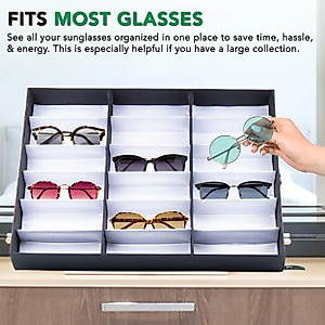 ProSource 18 Piece Sunglass Eyewear Eye Wear Display Tray Case Stand. Also Great for Watches and Jewelry, black