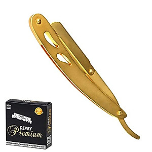Professional Straight Edge Razor for Men with 100-Pack Replaceable Derby Blades Barber Single Blade Shaving Razor -navajas para barbero