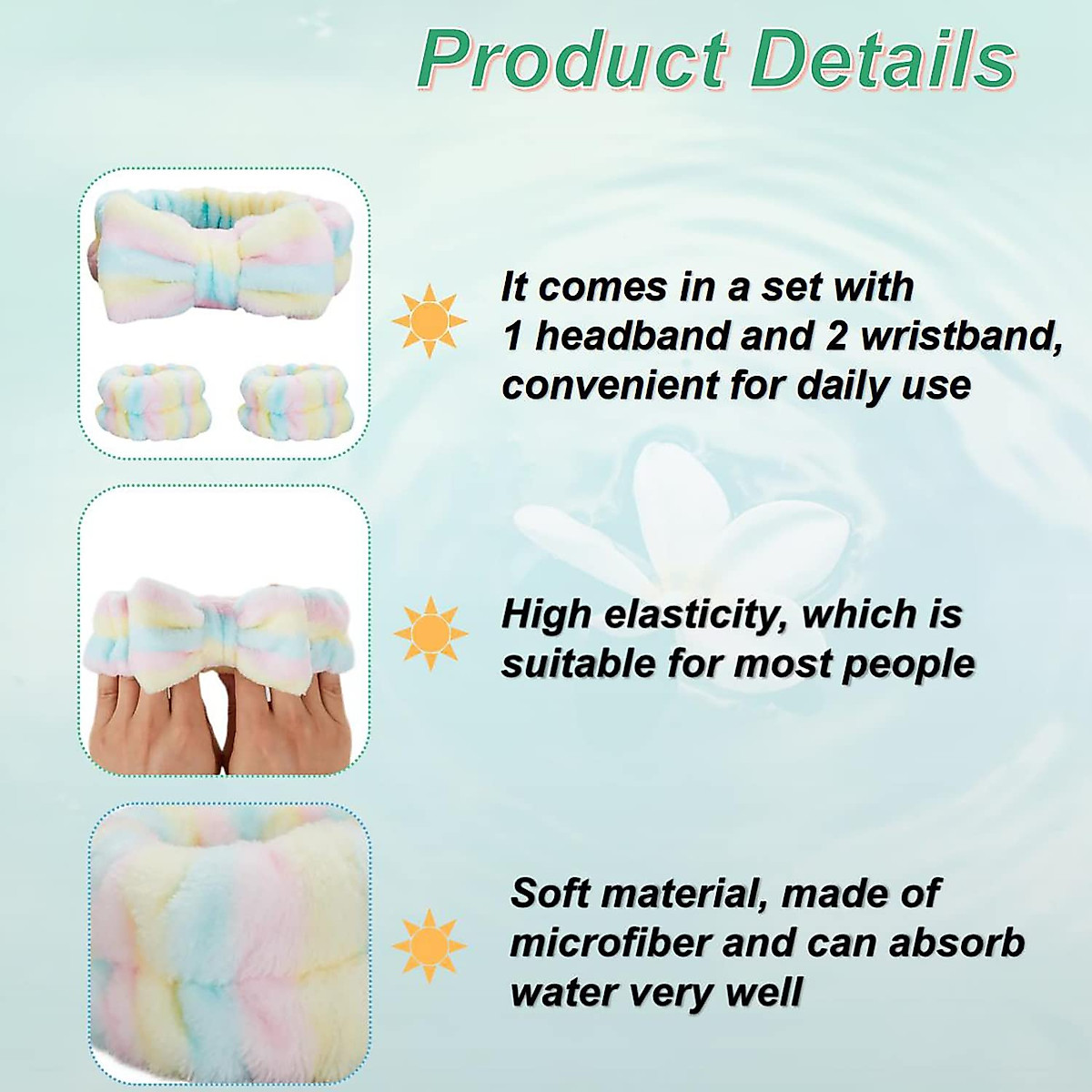 Doromy 6Pcs Headband Wrist Washband Scrunchies Cuffs Reusable Spa Headband Wrist Washband Face Wash Set Towel Facial Makeup Headband High Elastic Hair Band Wristband For Women Girls