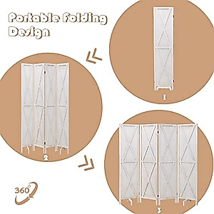 ECOMEX 4 Panel Wood Room Divider, Folding Room Divider Privacy Screens, Freestanding Partition Room Divider Screen Partial Partition for Bedroom, Office, Study