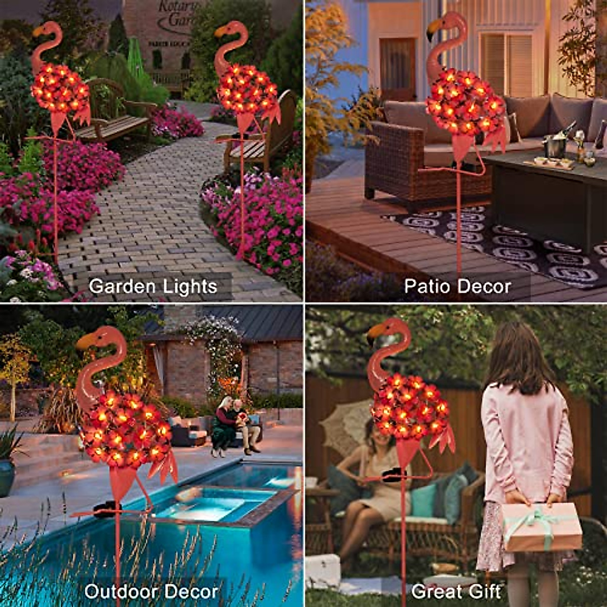 HOMEIMPRO Garden Solar Lights,Flamingo Pathway Outdoor Stake Metal Lights,Waterproof Warm White LED for Lawn,Patio or Courtyard