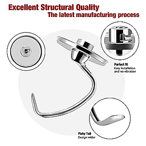 4.5-5QT Stainless Steel Dough Hook for KitchenAid Stand Mixer, Kitchen Aid Attachment Accessories/No coating/Dishwasher Safe Replacement for Kitchenaid Classic, Classic Plus and Artisan Serie Mixer