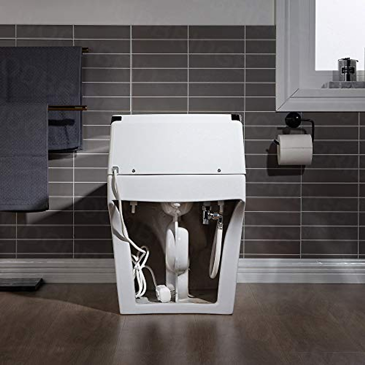 WOODBRIDGE B0960S Auto Flush, Auto Open & Auto Close, 1.28 GPF Single Flush Toilet with Intelligent Smart Bidet Seat and Wireless Remote Control, Chair Height