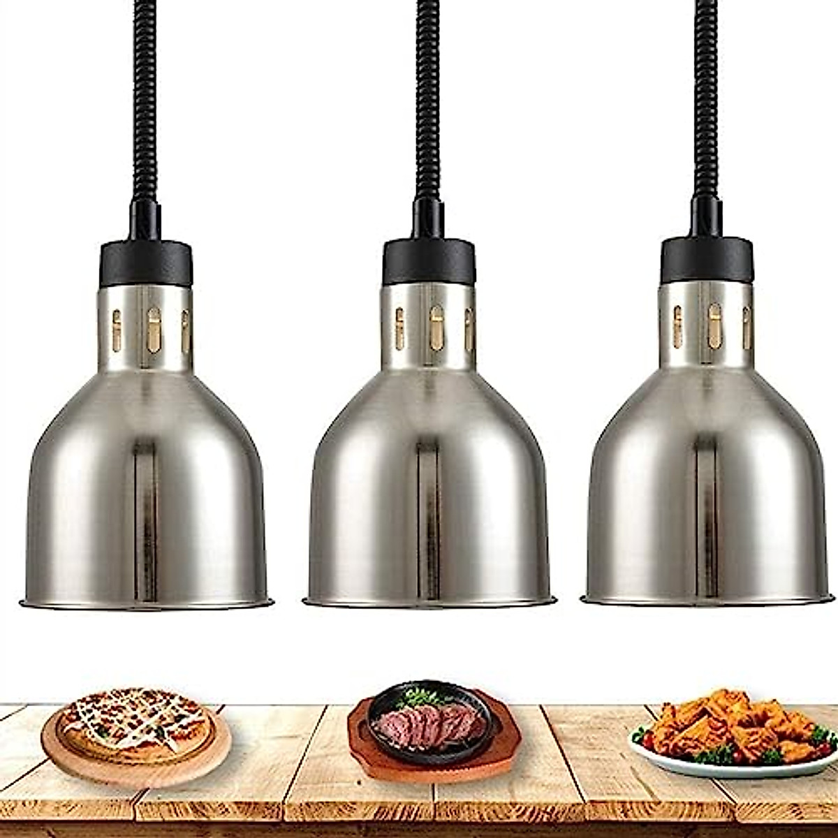 Food Insulation Lamp Commercial Food Warmers, 170mm, Retractable Food Heating Lamp High Power Commercial Hotel Kitchen Equipment Restaurant Supplies (Color : Silver)