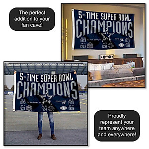 WinCraft Dallas Cowboys 5X and 5 Time Super Bowl Champions Flag Outdoor Indoor 3x5 Foot Banner
