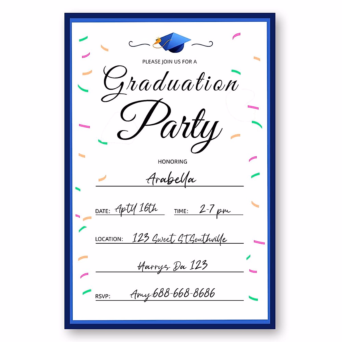 LoaHak Graduation invitations blue with envelopes Grad Celebration Announcement Cards 20 Pack (003) (GRAD(077))