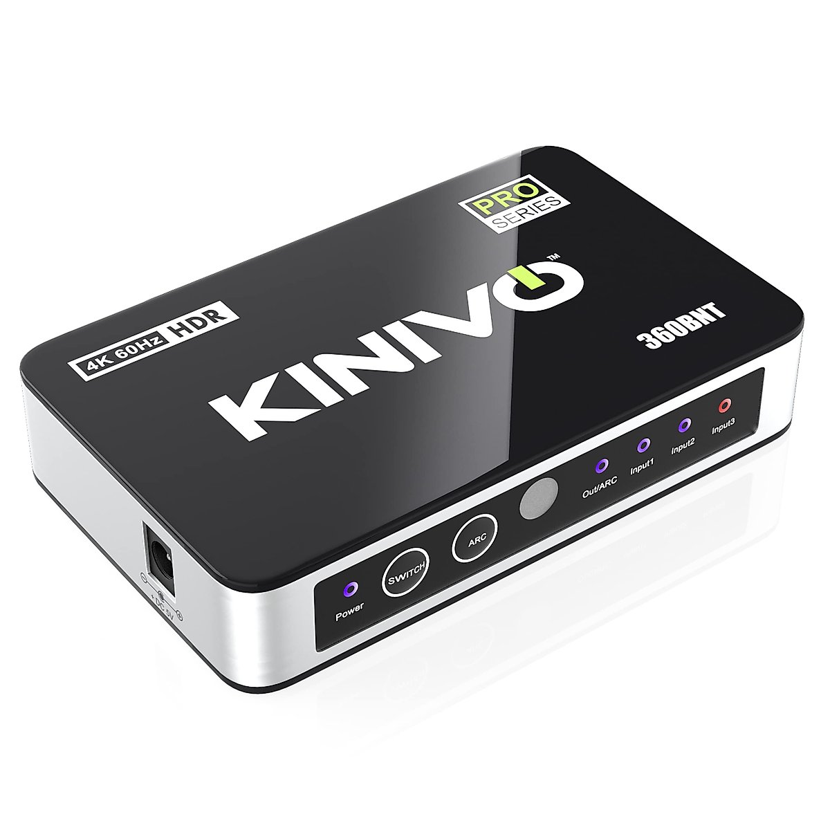 Kinivo HDMI Switch with Audio Extractor 360BNT (3 in one out, Toslink Optical Audio Port, SPDIF, 4K 60Hz, High Speed 18Gbps, IR Remote) - Compatible with Roku, PS5, Xbox, Apple TV, Dolby Digital/Atmos