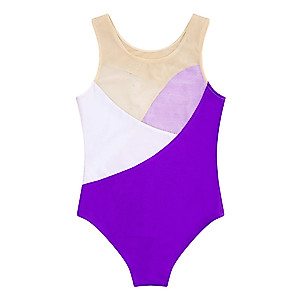 VernLan Gymnastics Leotards for Little Girls One-piece Sparkle Metallic Sleeveless Rhinestone Dancing Athletic Leotards Purple 6 Years