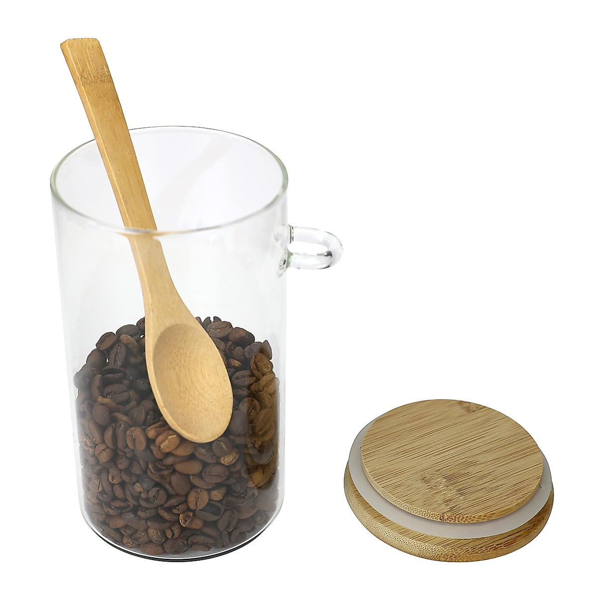 EIKS Glass Jars with Bamboo Lids and Spoon, Clear Airtight Canisters for Storing Sugar Coffee Bean Nuts Tea Salts (23oz)